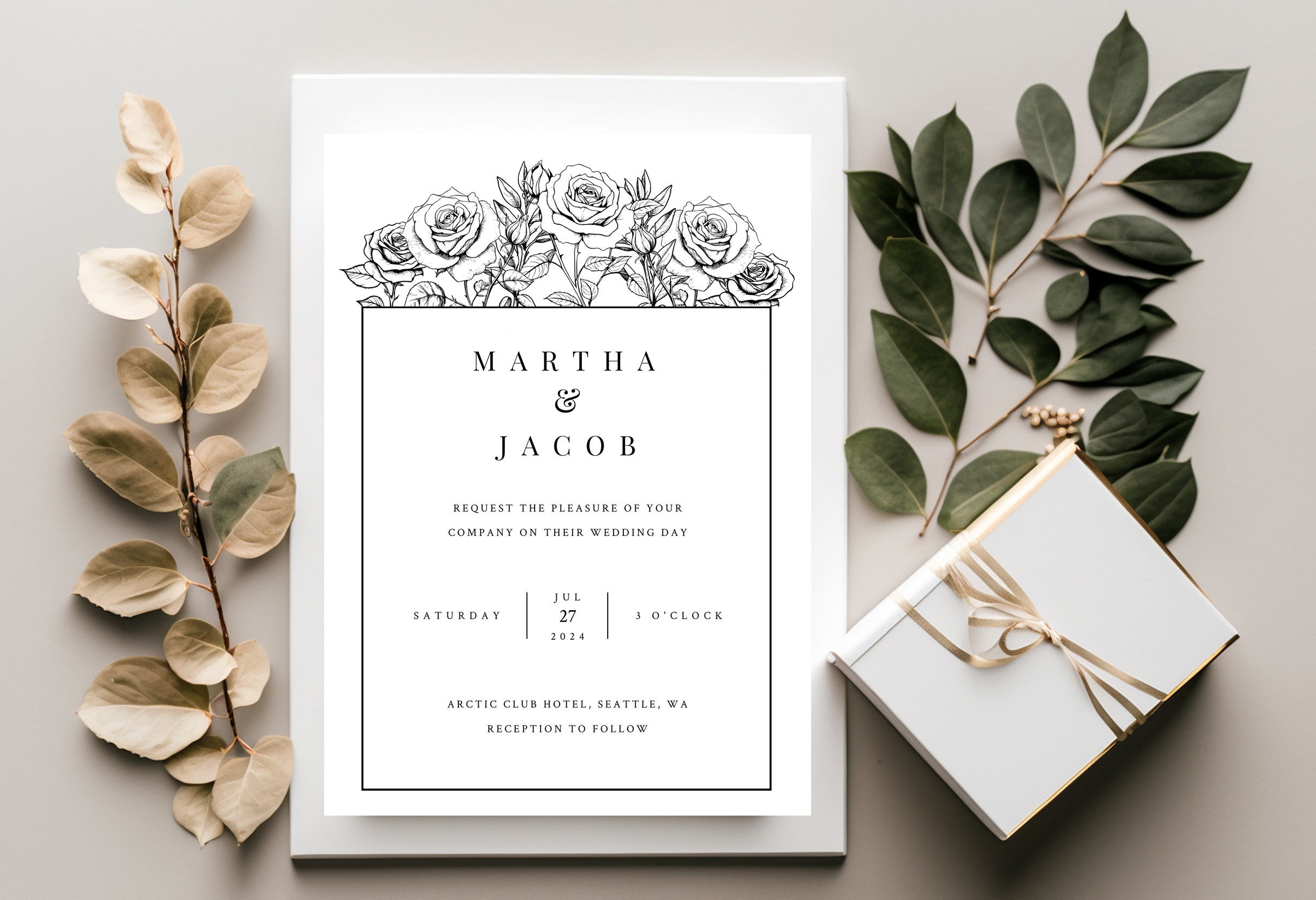 FIRENZE Roses Wedding Invitation Set Template, Elegant Wedding Set ...