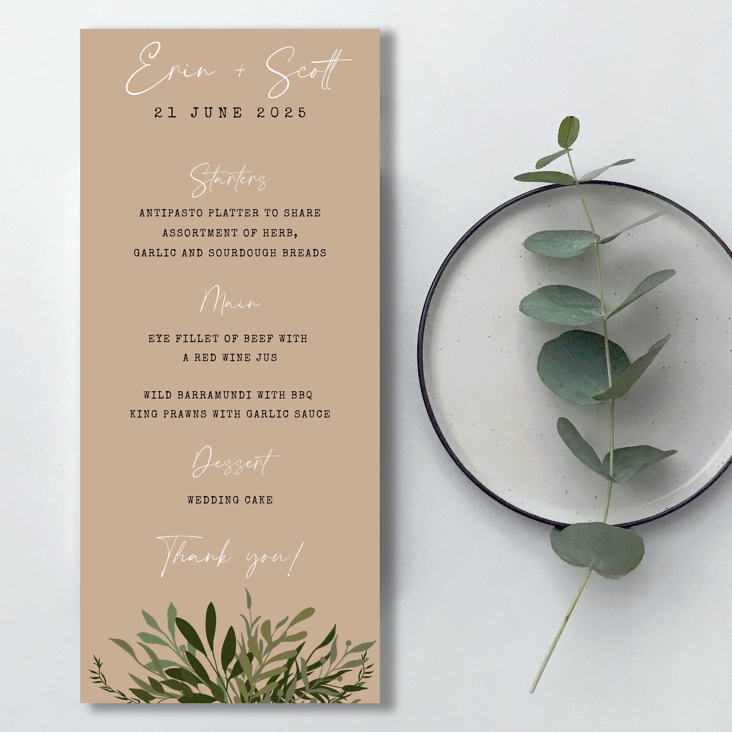 Leafy Paper Kraft Wedding Menu Template Wedding Menu - Etsy