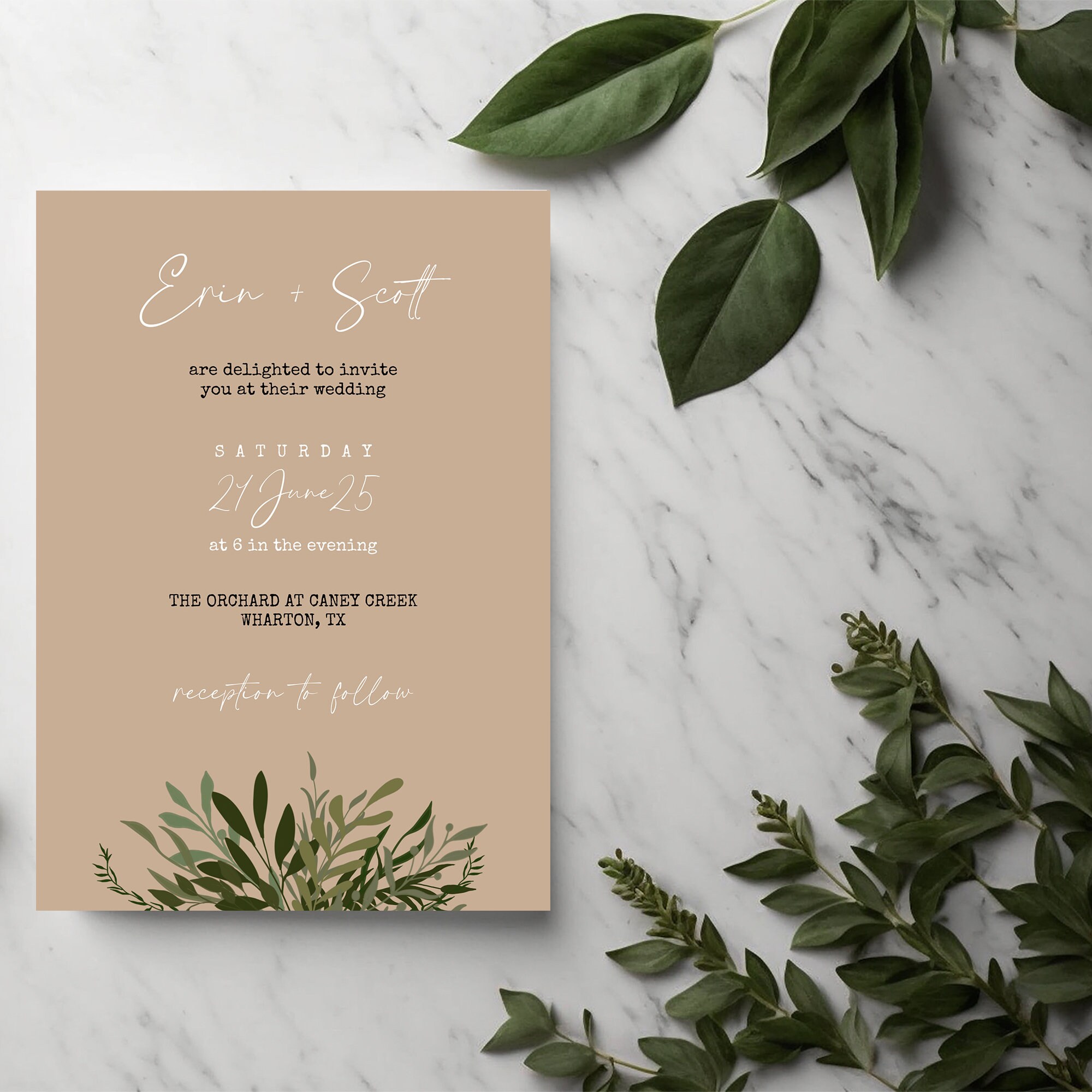 LEAFY Paper Kraft Wedding Invitation, Printable Wedding Invite Template, Leafy Circle Invitation ...