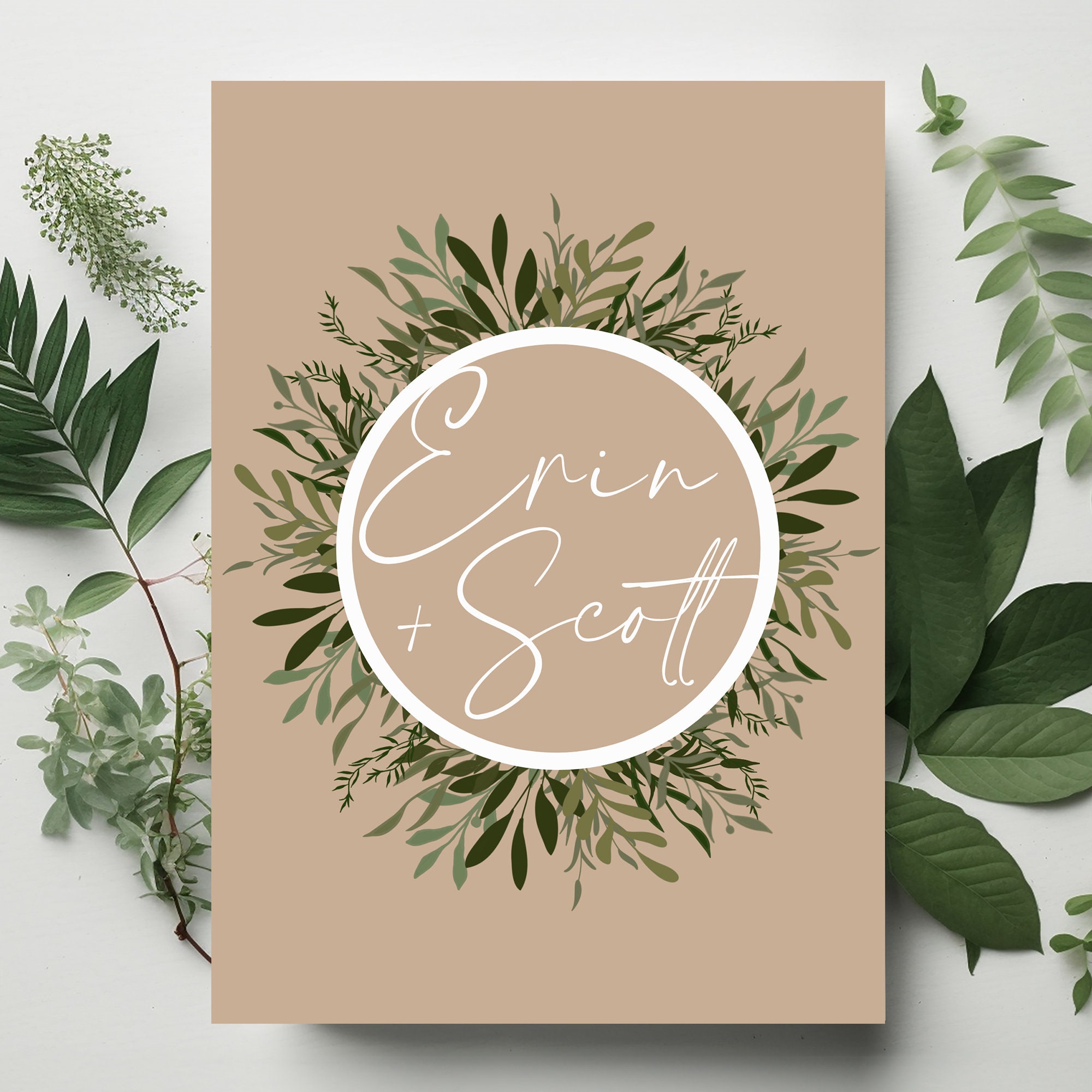 LEAFY Paper Kraft Wedding Invitation, Printable Wedding Invite Template, Leafy Circle Invitation ...