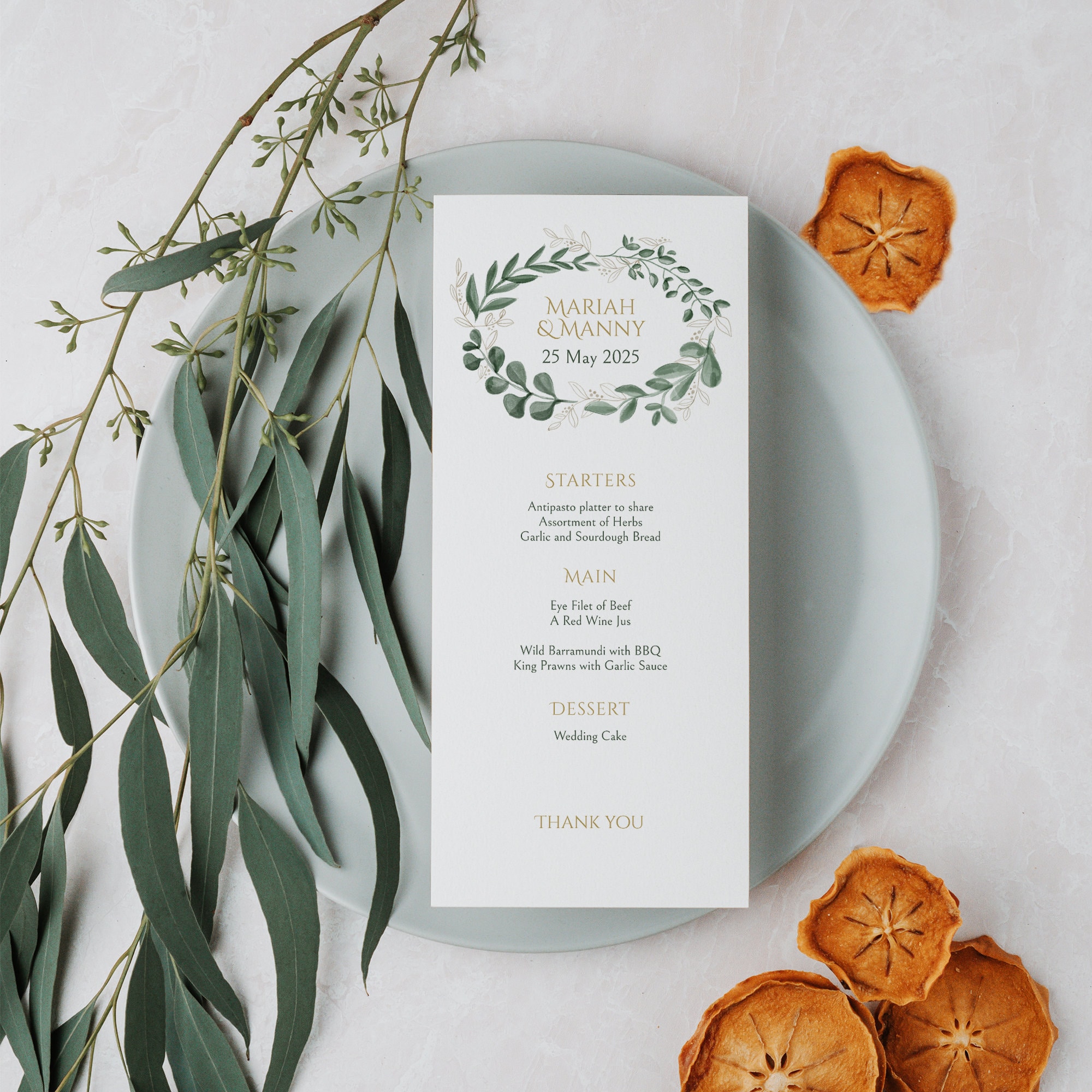 Classic Wedding Greenery Menu Template, Wedding Leafy Menu Download ...