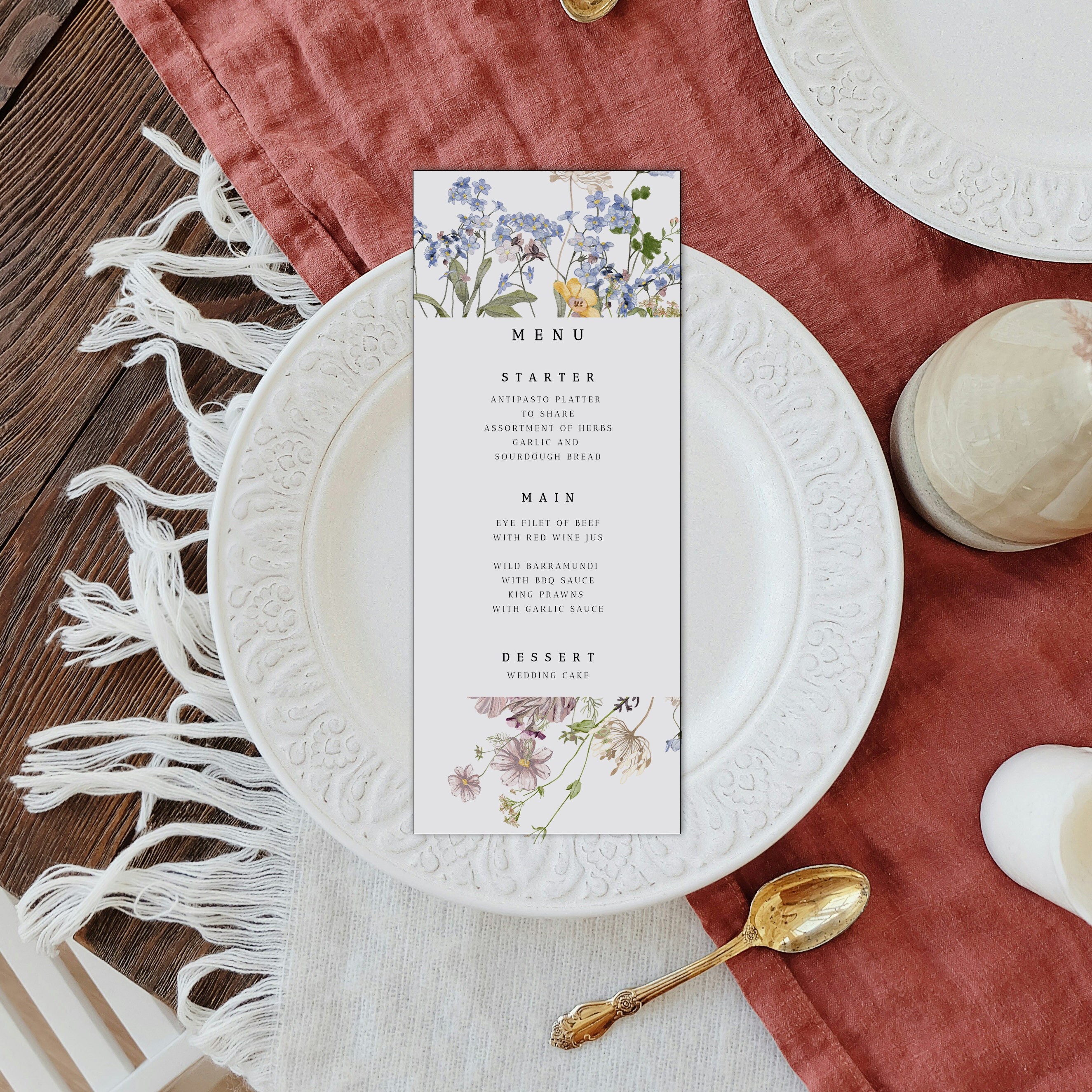 Meadows Flowers Frame Wedding Menu, Wedding Leafy Menu Template ...