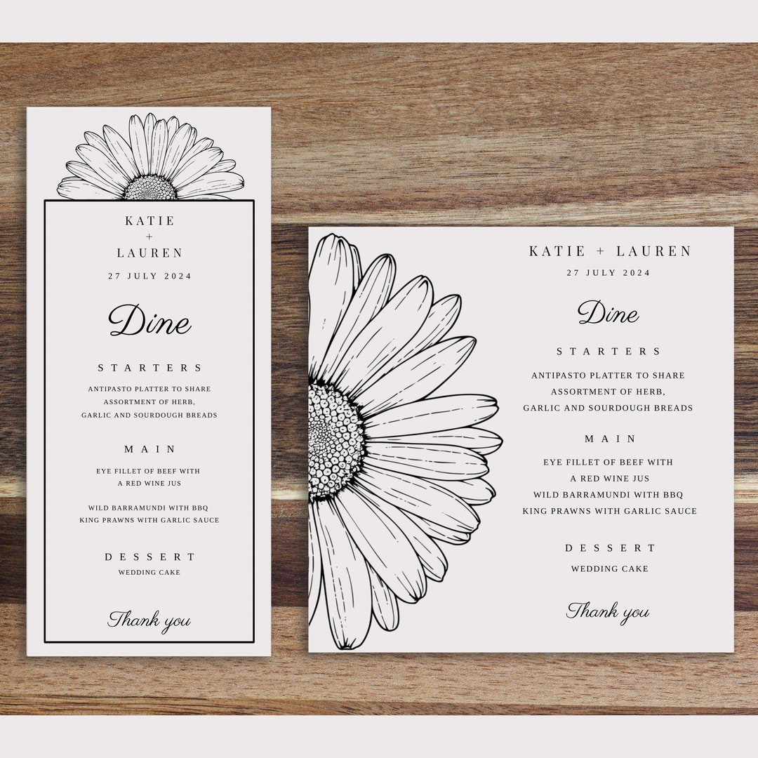 PARMA Daisy Wedding Menu Template, Wedding Menu Download, Editable Menu ...