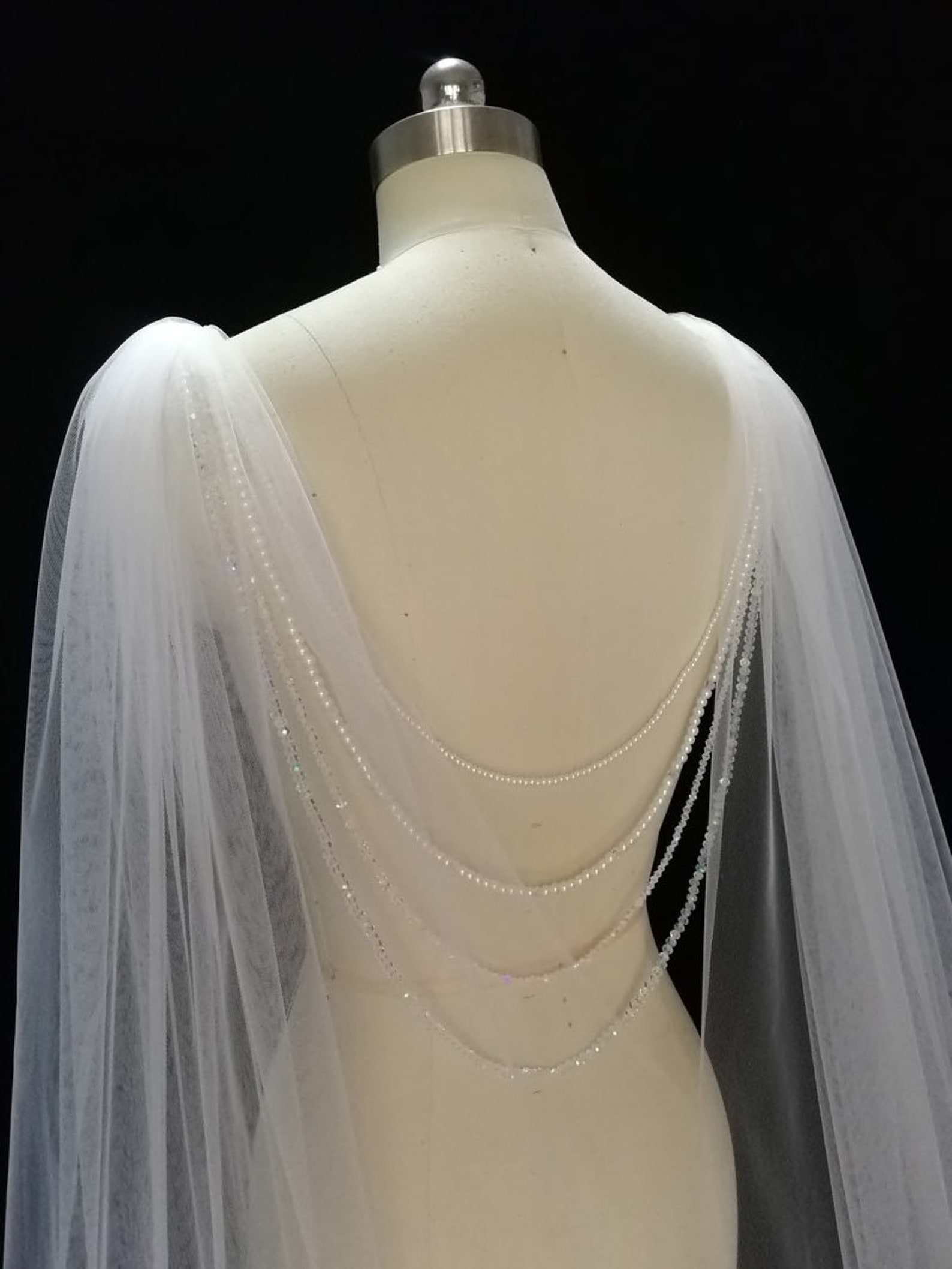 Bridal Wedding Veil With Pearl Swag Detail Wedding Cape With - Etsy Canada