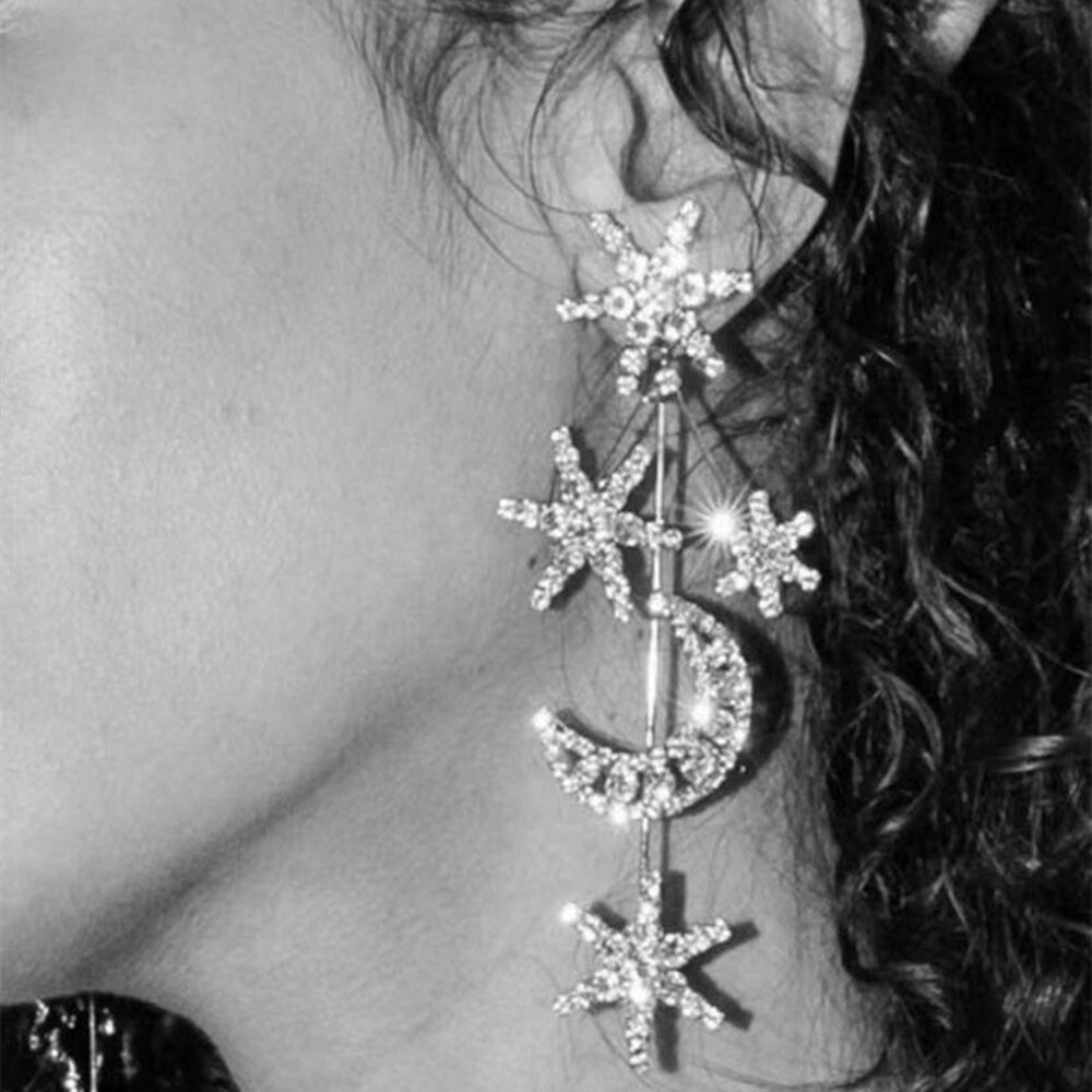 Large Star Earrings With Crystal Rhinestones in Silver or Gold - Etsy UK