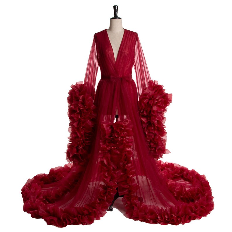 Red or Teal Sexy Frilly Wedding Robe for Boudoir Honeymoon or - Etsy ...
