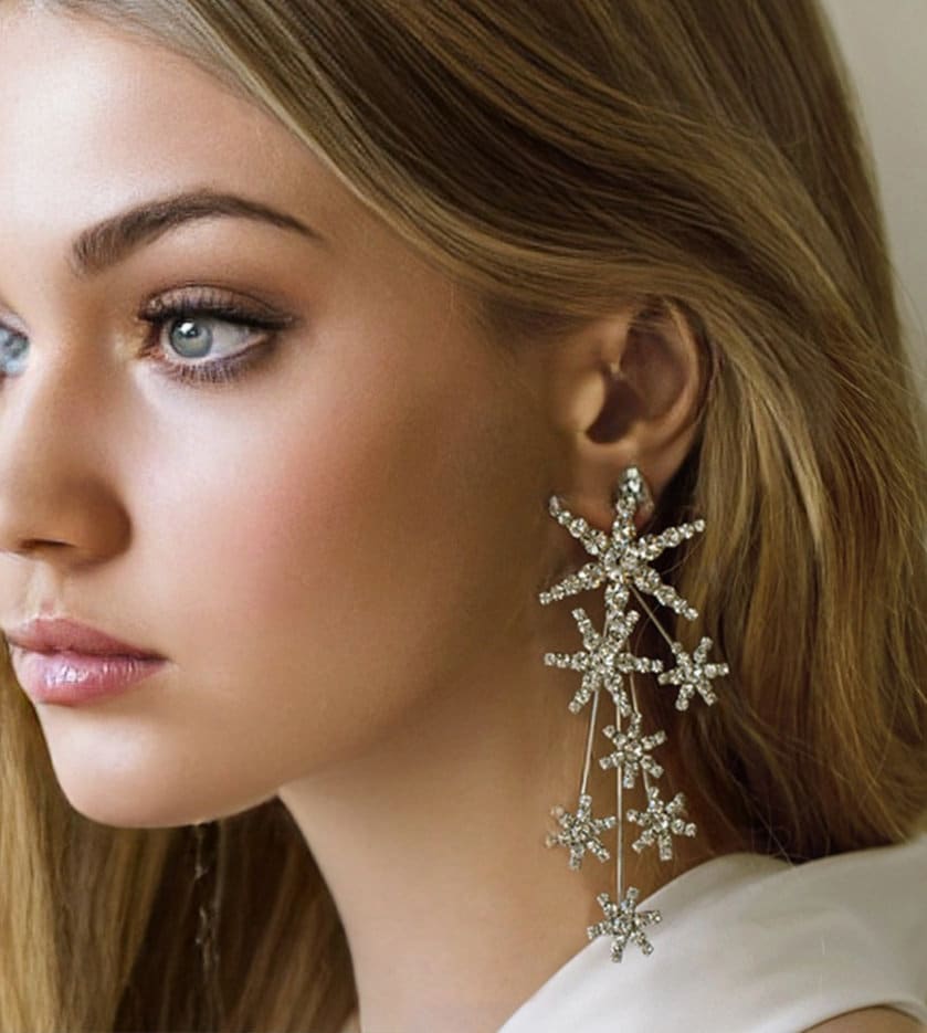 Large Star Earrings With Crystal Rhinestones in Silver or Gold - Etsy UK