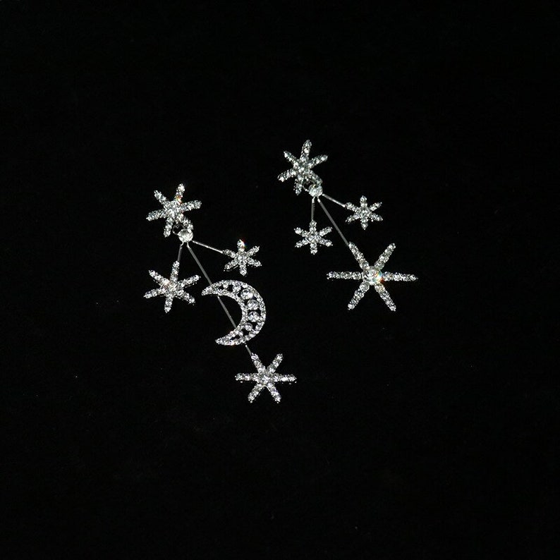 Large Star Earrings With Crystal Rhinestones in Silver or Gold - Etsy UK