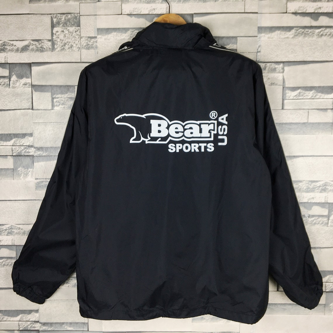 BEAR USA Windbreaker Jacket Large Vintage 90s Bear Usa Black | Etsy