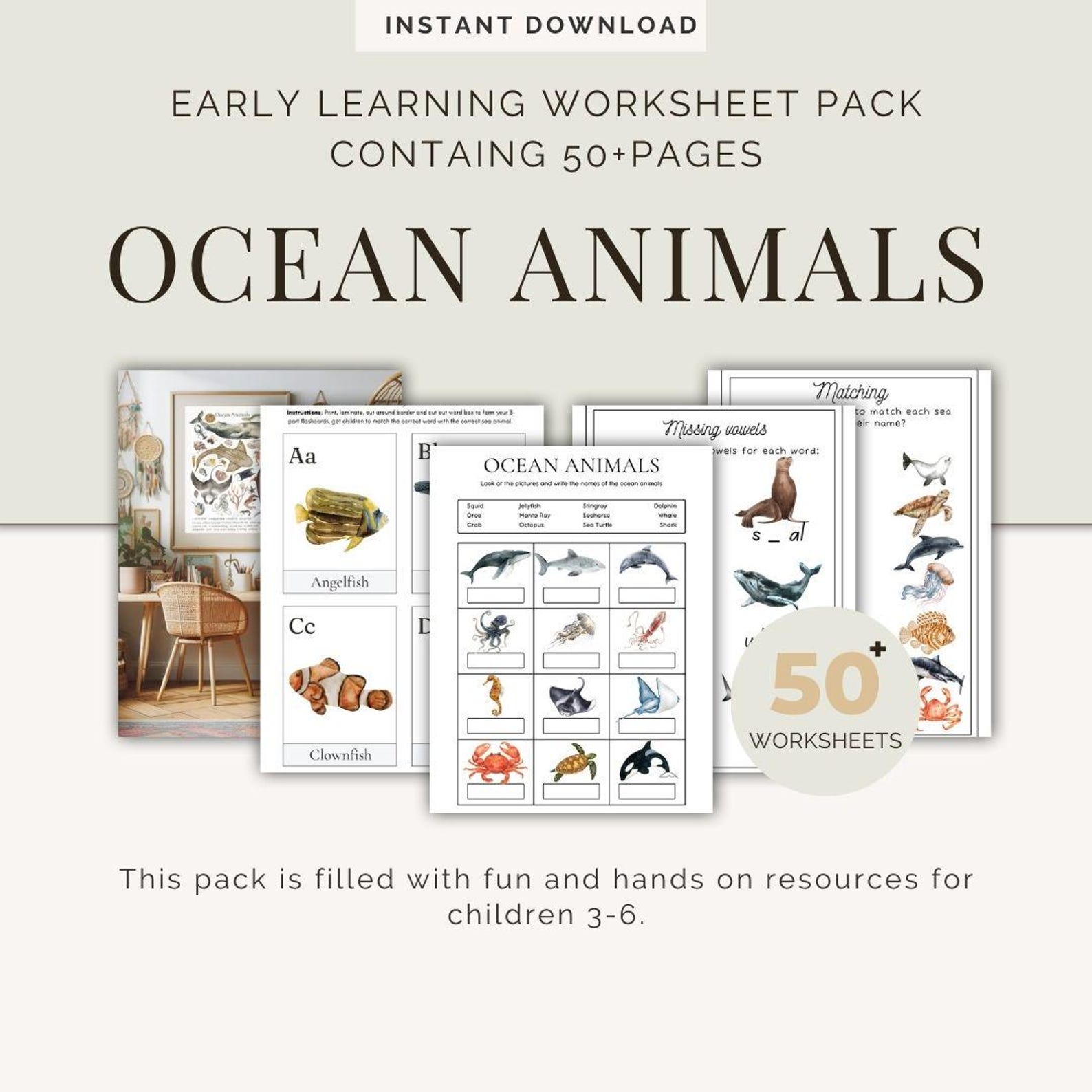 Ocean Animal Study - Etsy