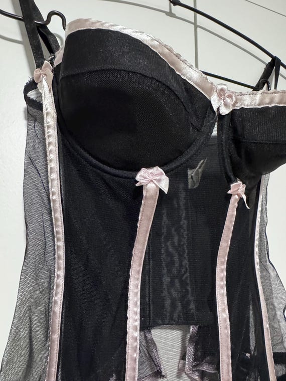 Black & Baby Pink Corset/Basque with Suspenders - Gem