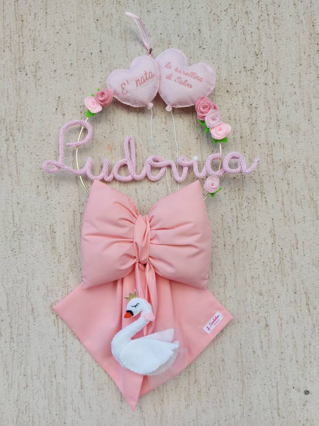 Fiocco nascita cerchio oro personalizzato tricotin baby feltro bambi ...