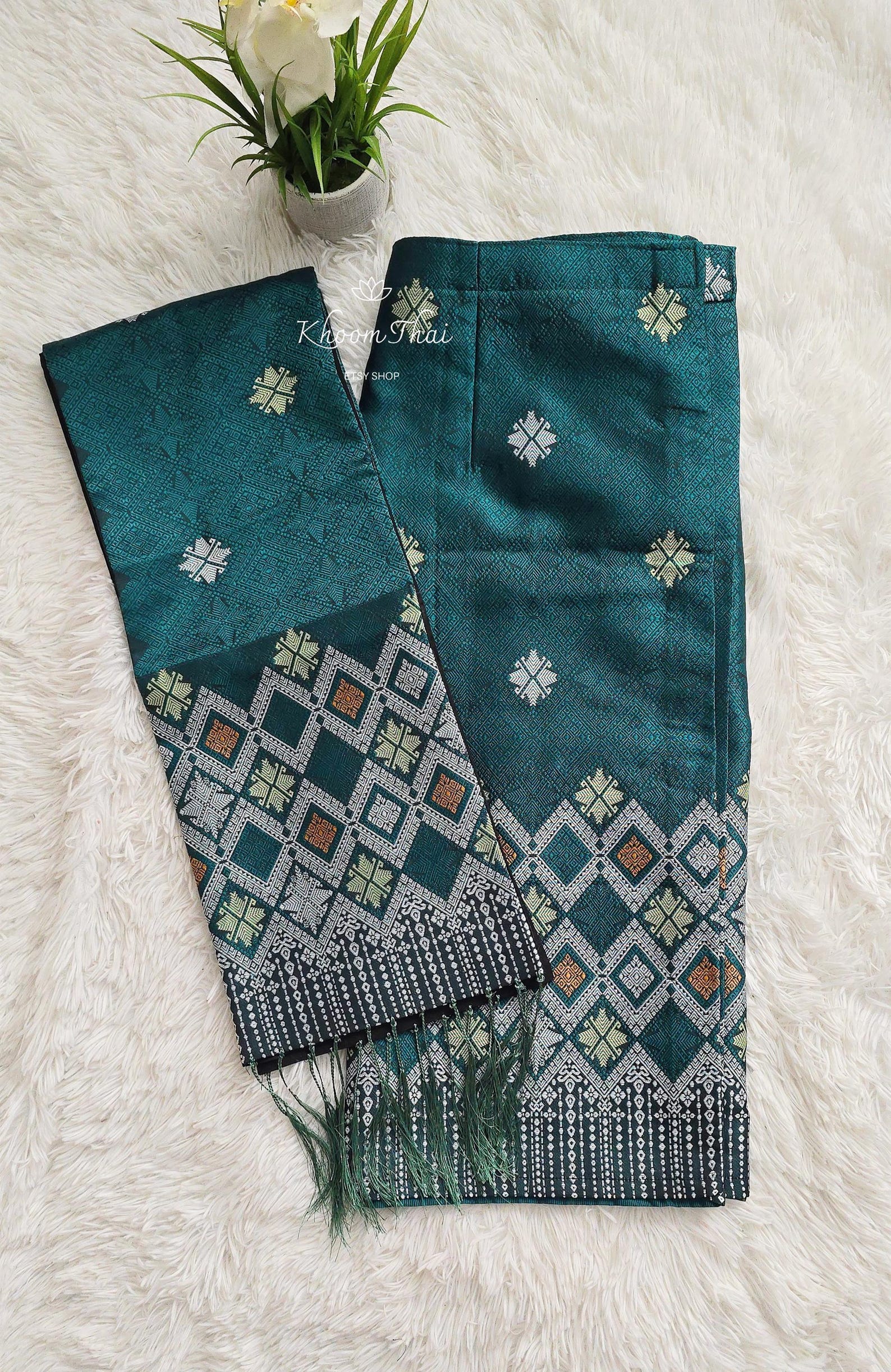 Premium Lao Sinh & Pah Biang Set | Traditional Lao Skirt + Shawl | Lao ...