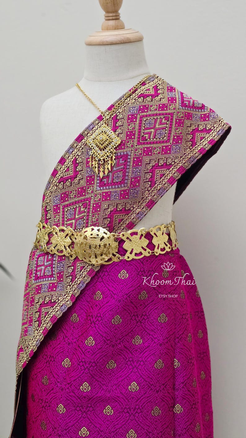 Magenta Lao Girl Traditional Clothing Set | Kids Sinh & Pah Biang ...