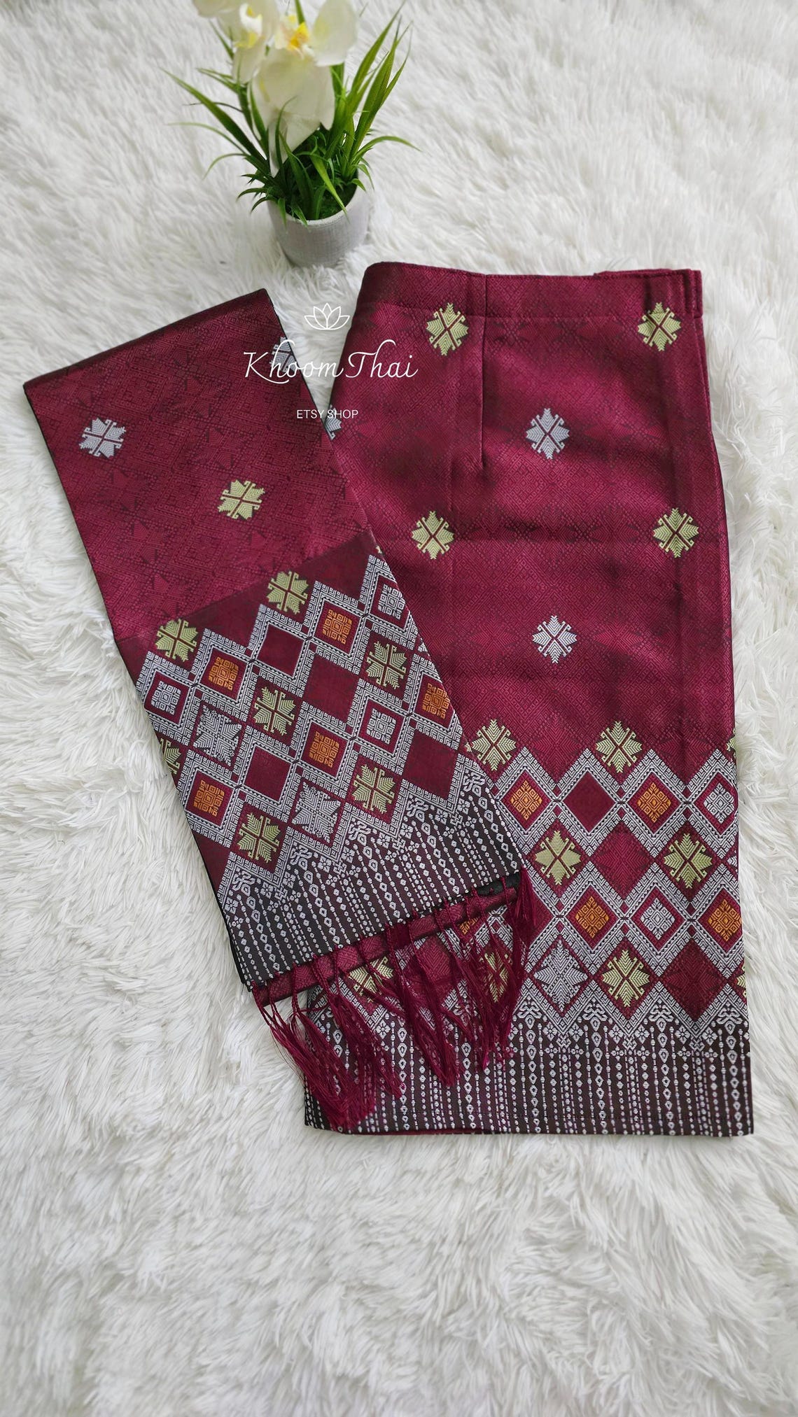 Premium Lao Sinh & Pah Biang Set | Traditional Lao Skirt + Shawl | Lao ...