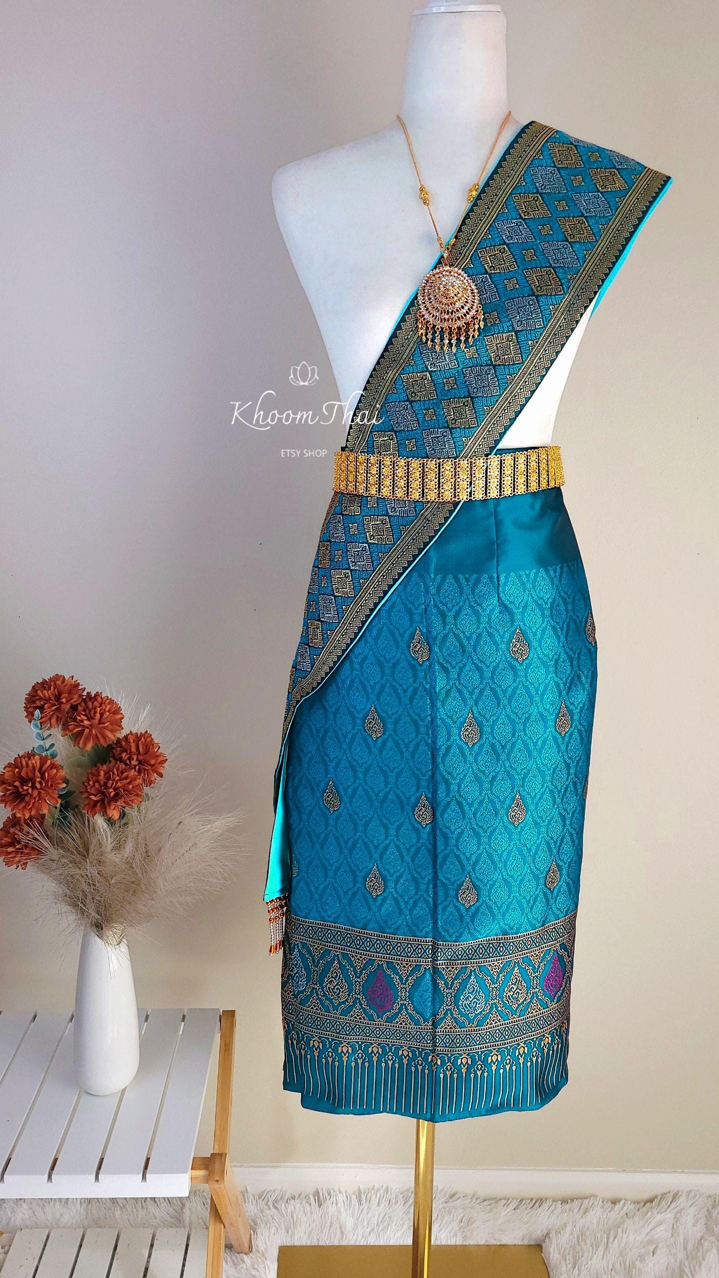 Lao Sinh + Pah Biang Set | Traditional Lao Skirt & Shawl | Ready-to ...