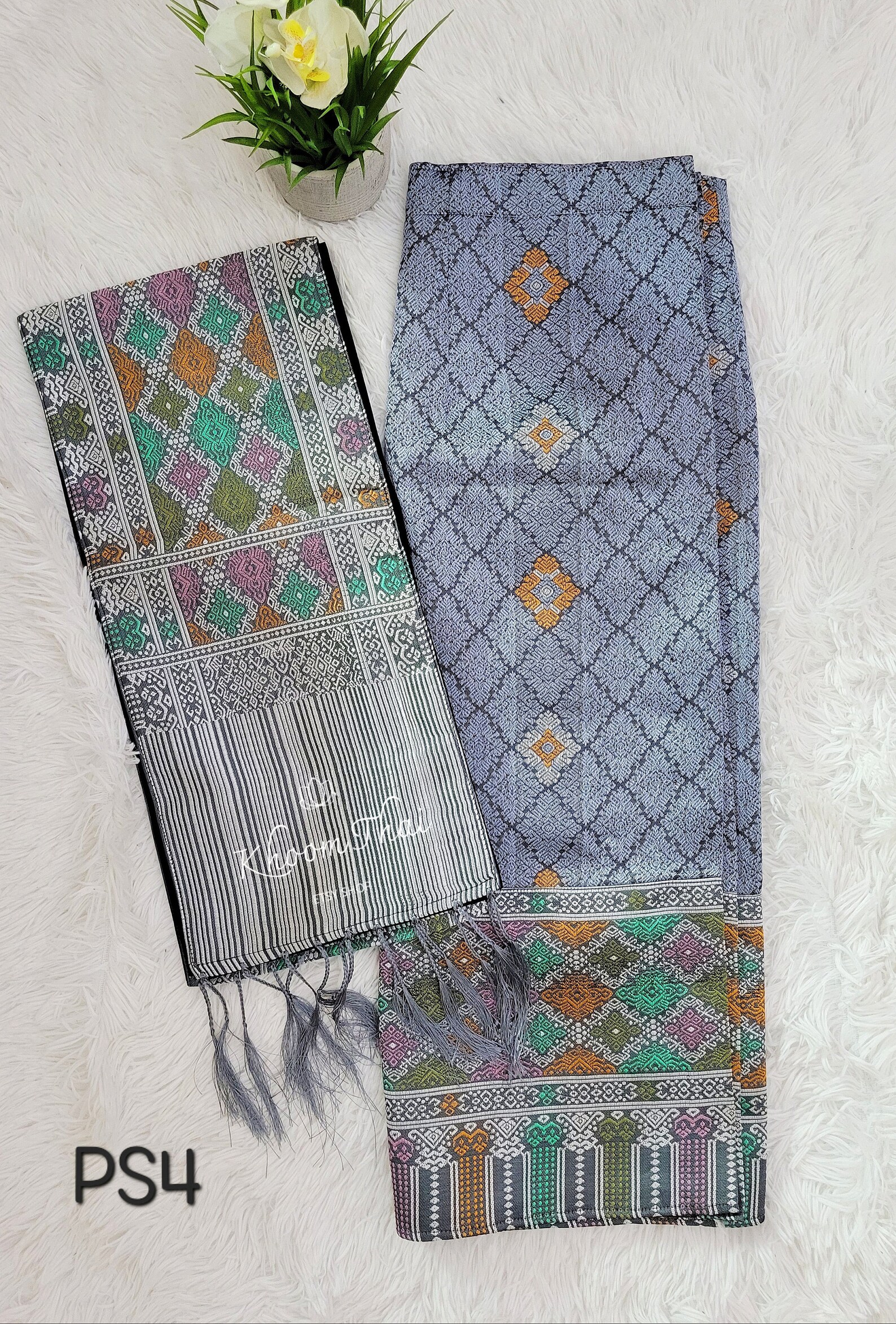 Premium Lao Sinh & Pah Biang Set | Traditional Lao Skirt + Shawl | Lao ...