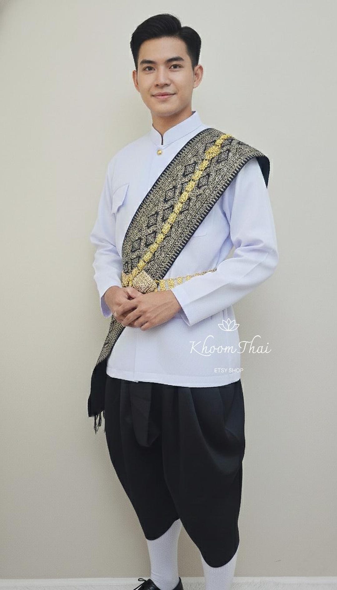 Thai Royal Raj Style Men's Outfit: Wedding Clothes With Intricate Sash ...