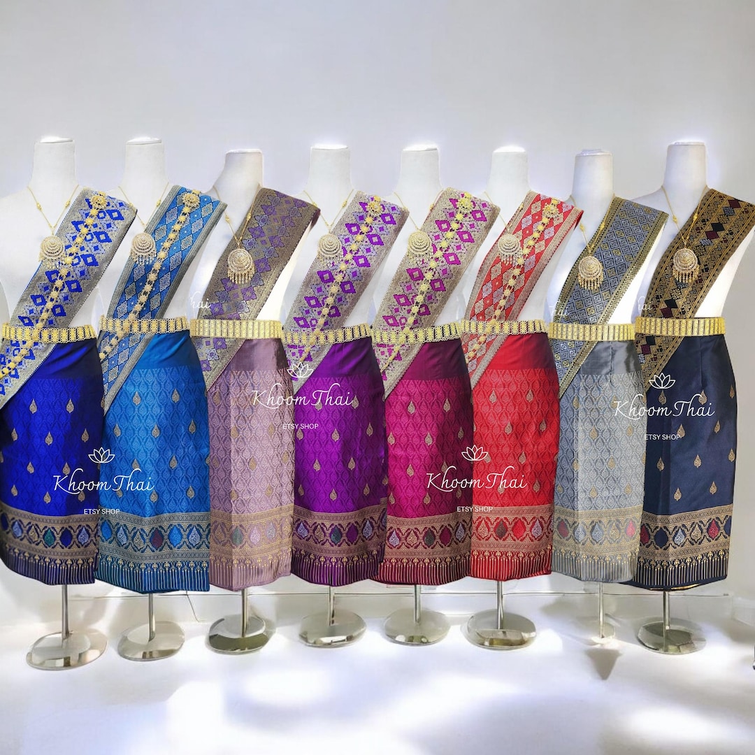 Lao Sinh + Pah Biang Set | Traditional Lao Skirt & Shawl | Ready-to ...