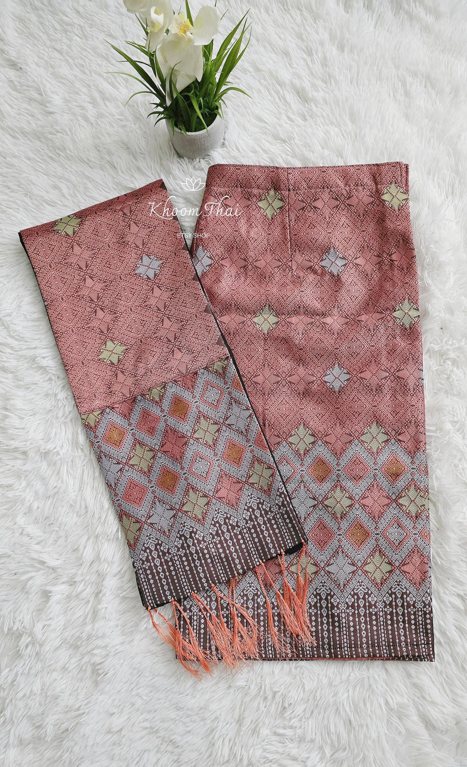 Premium Lao Sinh & Pah Biang Set | Traditional Lao Skirt + Shawl | Lao ...