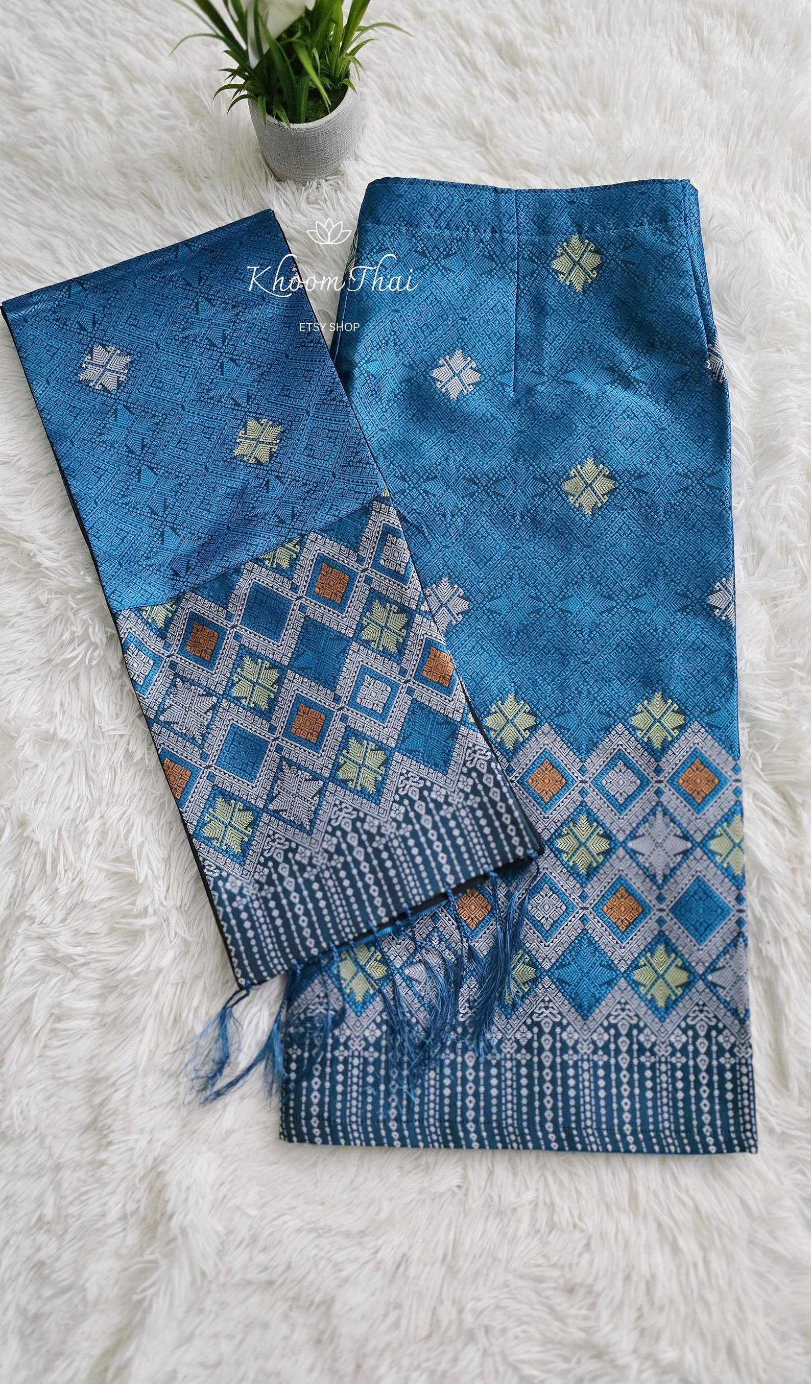 Premium Lao Sinh & Pah Biang Set | Traditional Lao Skirt + Shawl | Lao ...