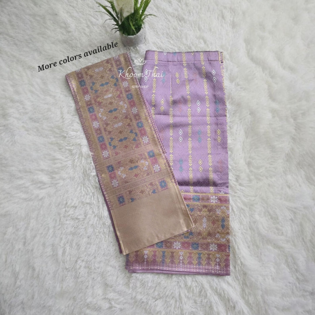 Premium Lao Sinh & Pah Biang Set | Traditional Lao Skirt + Shawl | Lao ...