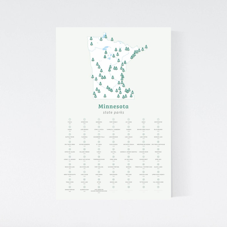 Minnesota State Parks Checklist Poster all Sizes / Map of - Etsy