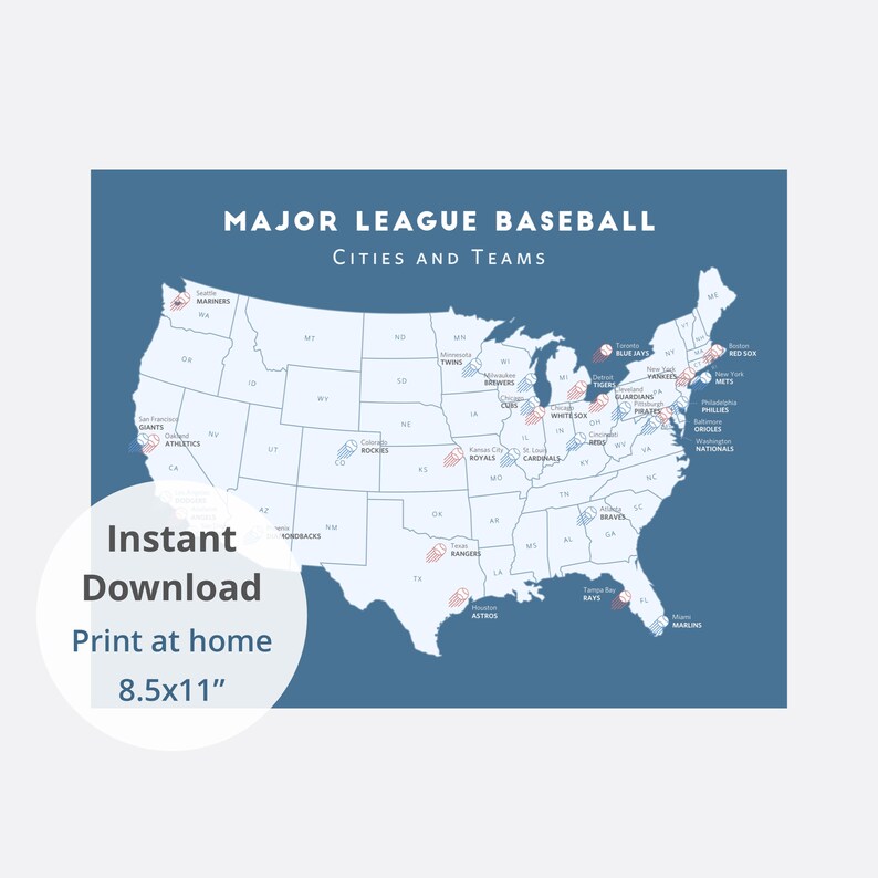 MLB Team Map Download 8.5x11 / MLB Baseball Poster LA - Etsy