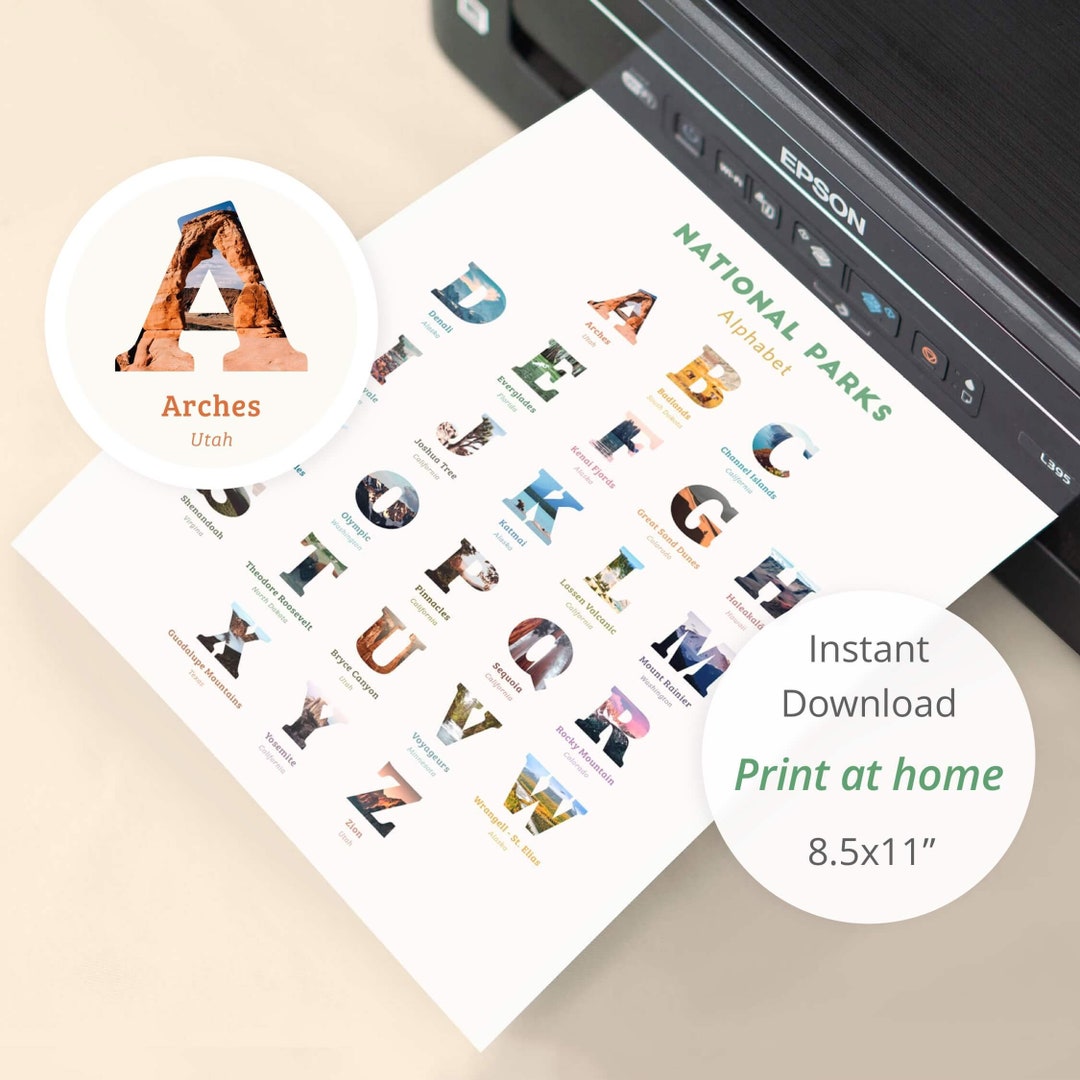 National Park Alphabet Printable • Alphabet Digital Download, National ...