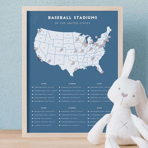 Blue MLB Baseball Stadiums Map Printable Download (8x10" to 24x36 ...