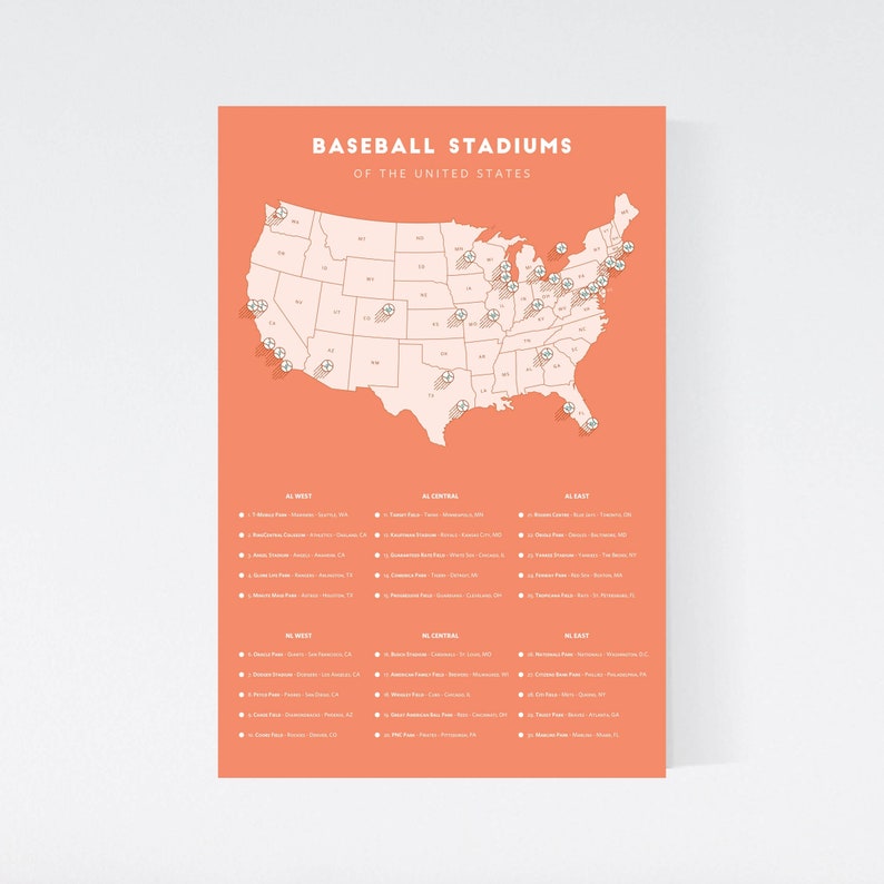 Baseball Stadiums Checklist Map all Sizes / LA Dodgers - Etsy