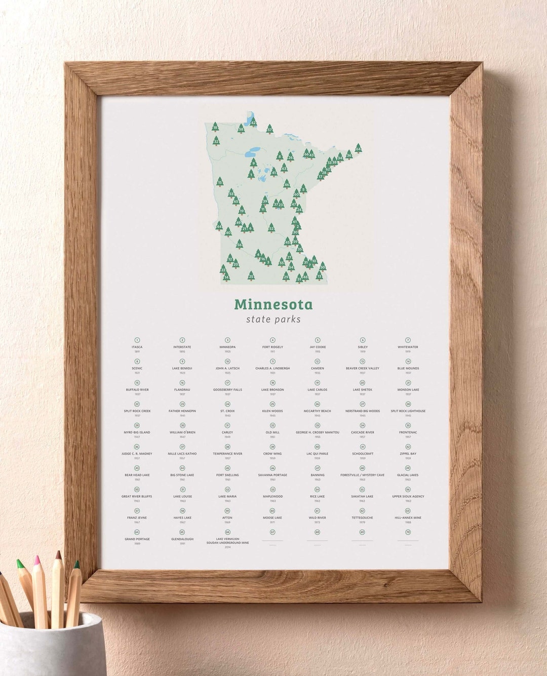 Minnesota State Parks Checklist Poster (all Sizes) / Map of Minnesota ...