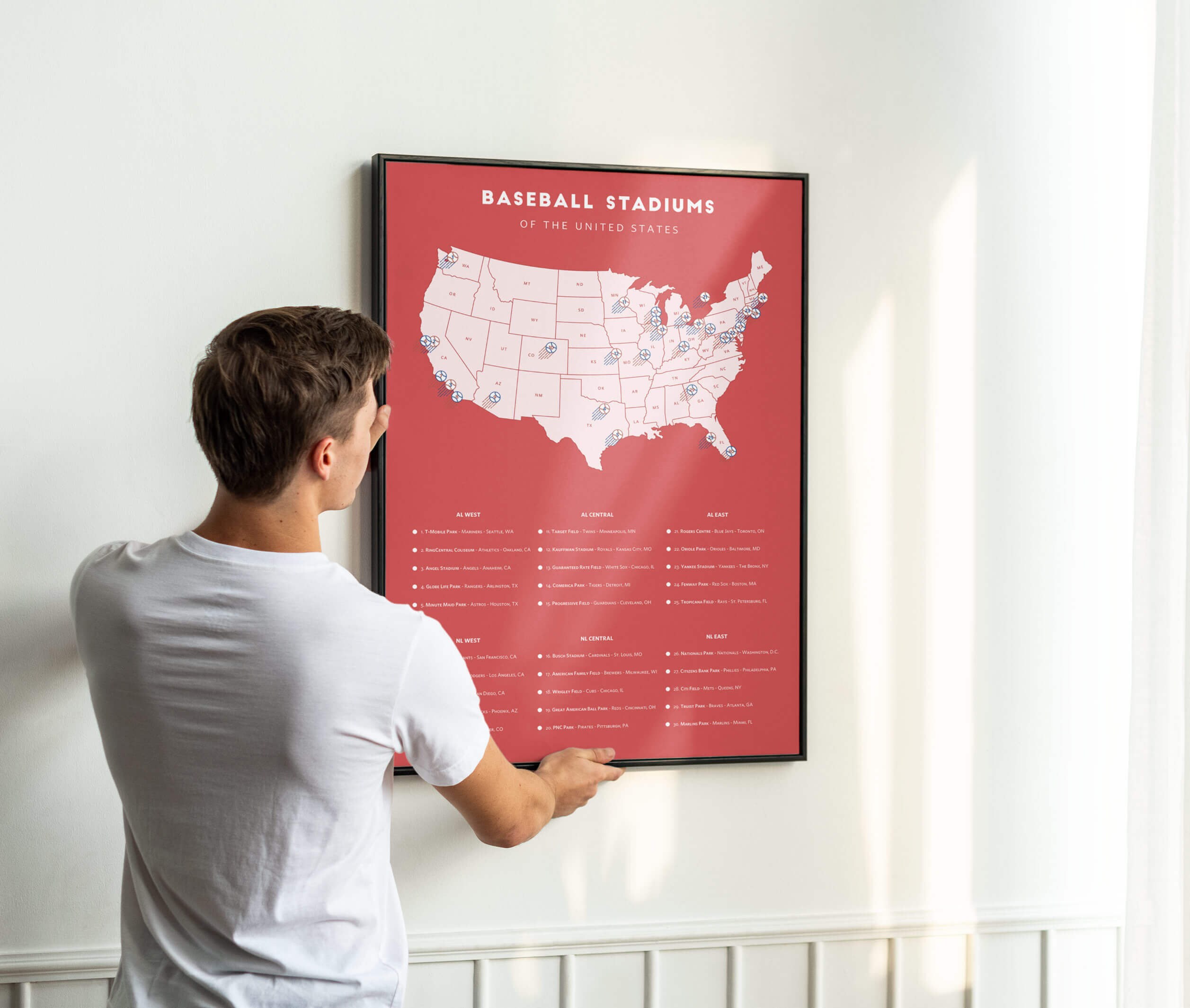 Baseball Stadiums Checklist Map (8x10" to 24x36") / Baseball Poster ...