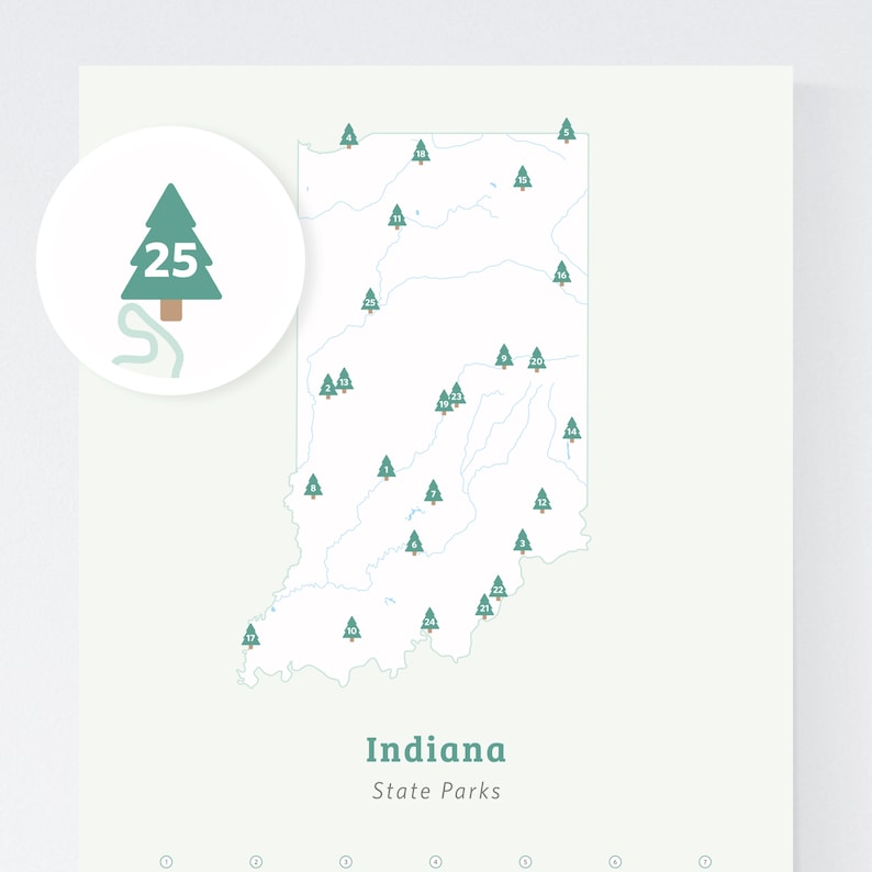 Indiana State Parks Checklist all Sizes / Map of Indiana - Etsy