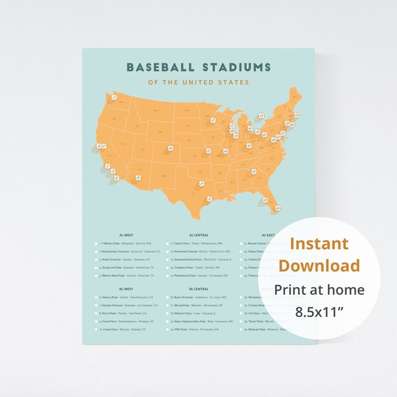 Map of Baseball Stadiums Download instant Download 8.5x11 / | Etsy