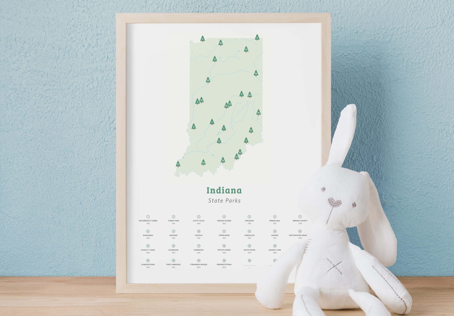 Indiana State Parks Map, Travel Art Print (8.5x11 Digital Download) - Etsy