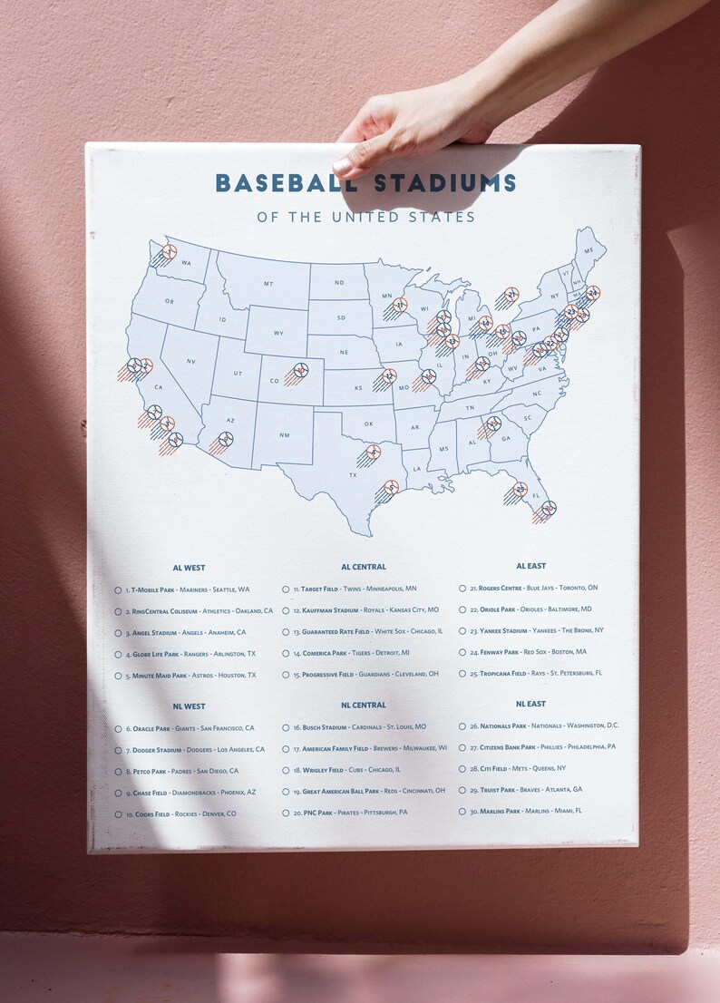 Baseball Stadiums Checklist (8x10" to 24x36") / Stadiums Map, NY ...