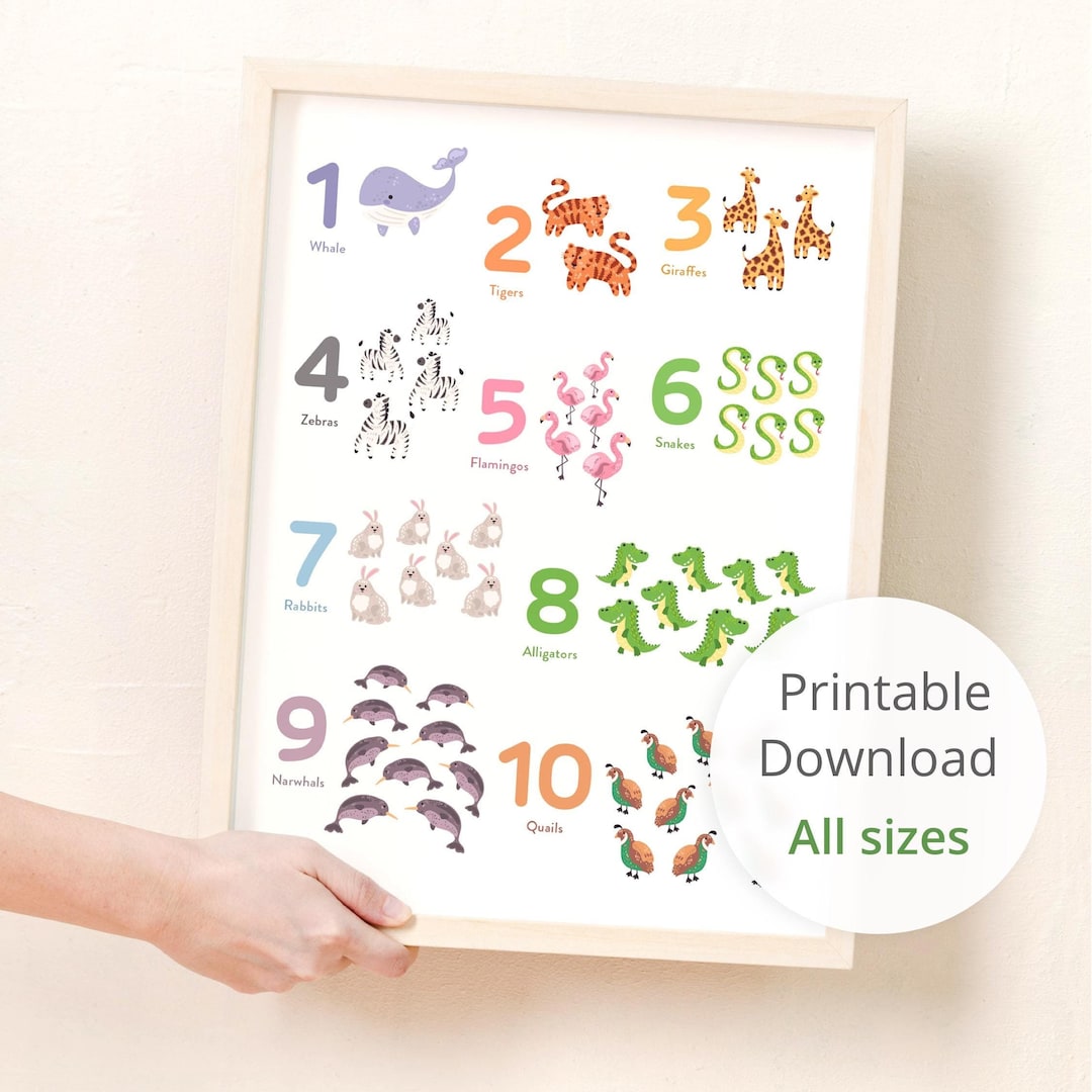 Animal Numbers Print, Nursery Counting Poster (digital Download) - Etsy