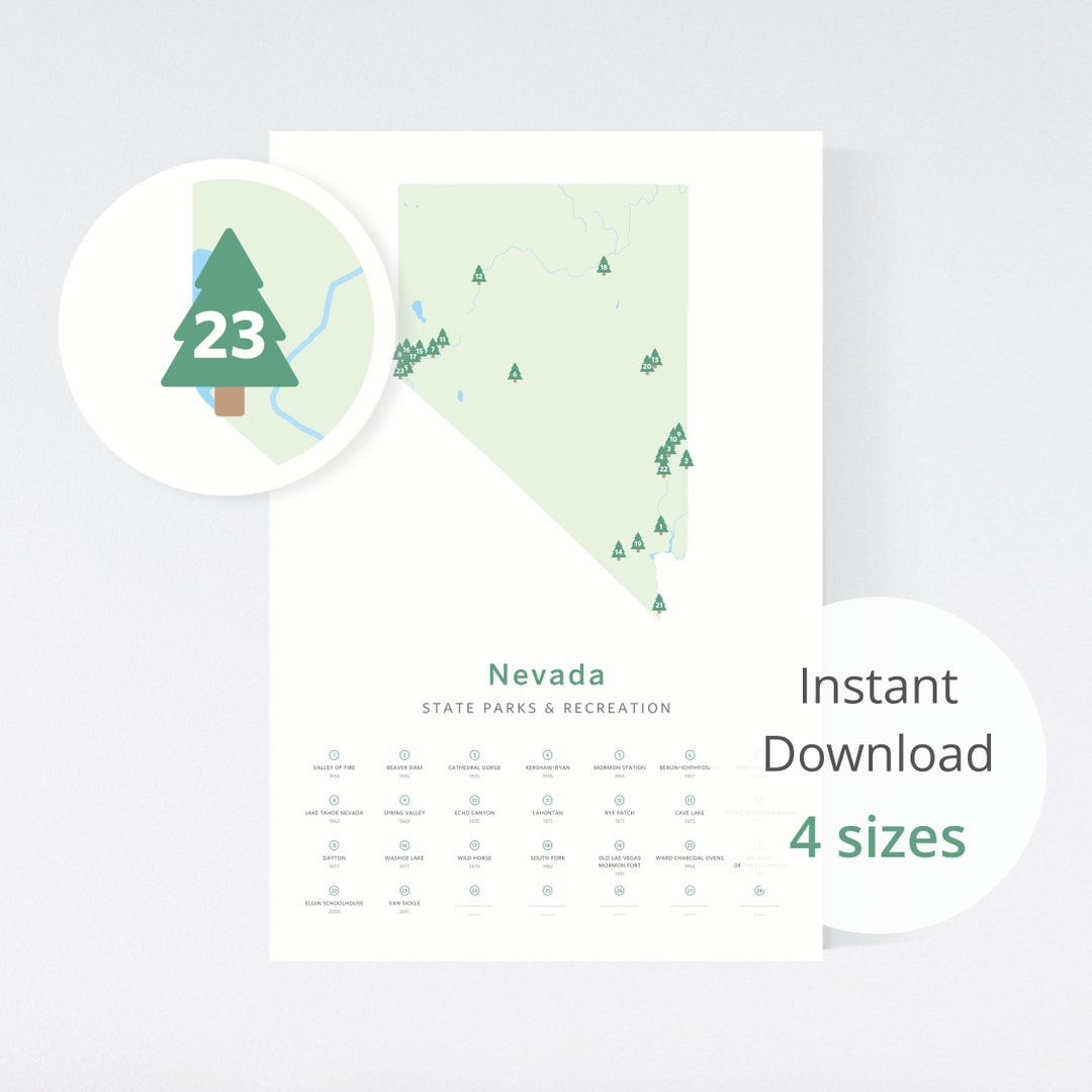 State Parks of Nevada Poster (8x12" to 20x30") / Map of Nevada State ...