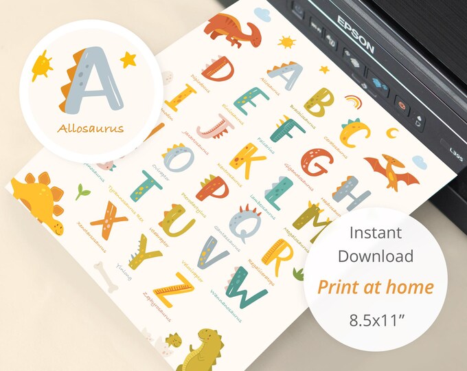 Dinosaur Alphabet Wall Art, Dino Digital Download Printable ...