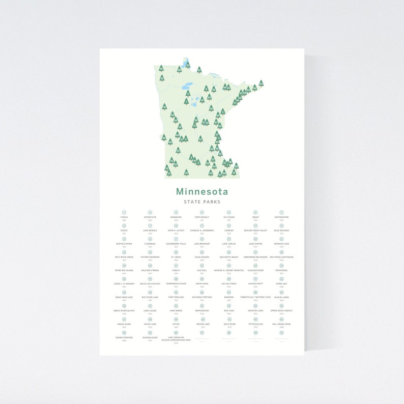 Minnesota State Parks Checklist Poster all Sizes / Map of - Etsy
