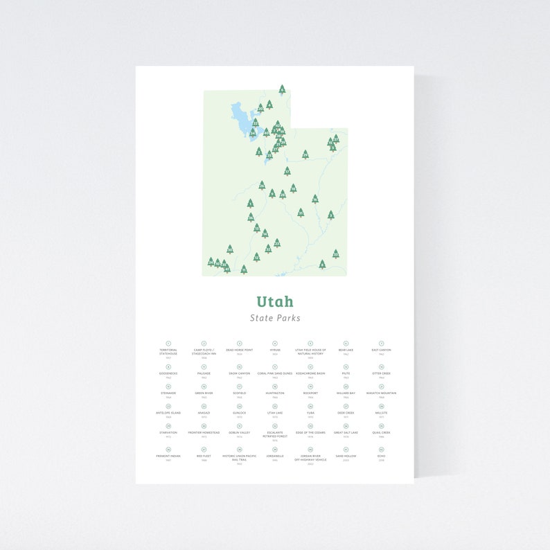 Utah State Parks Checklist Poster all Sizes / Map of Utah - Etsy