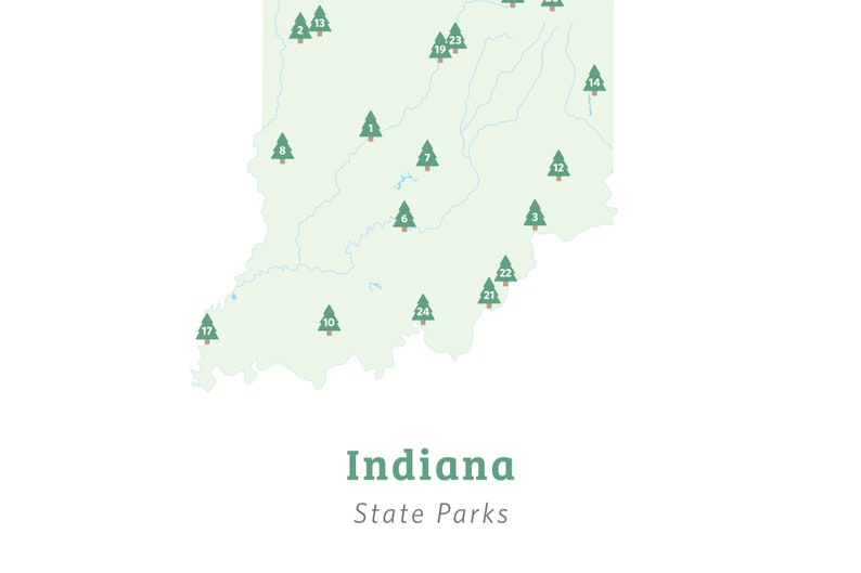 Map of Indiana State Parks Download 8.5x11 Print at Home / - Etsy