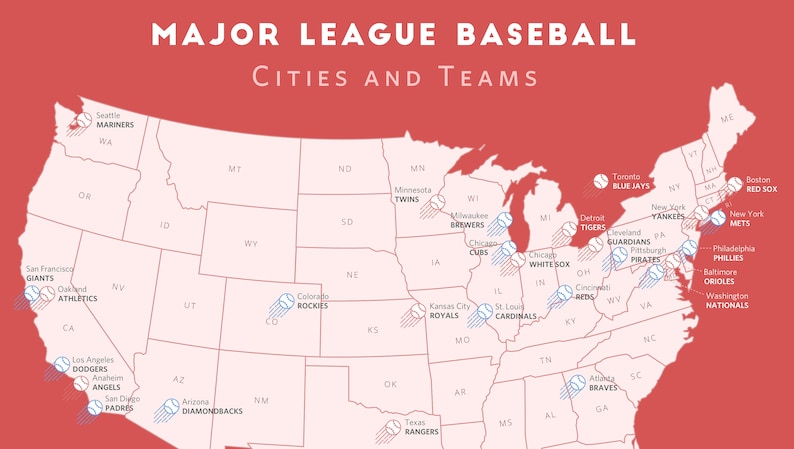 MLB Baseball Teams Map Print, 11x14" Checklist (digital Download) - Etsy