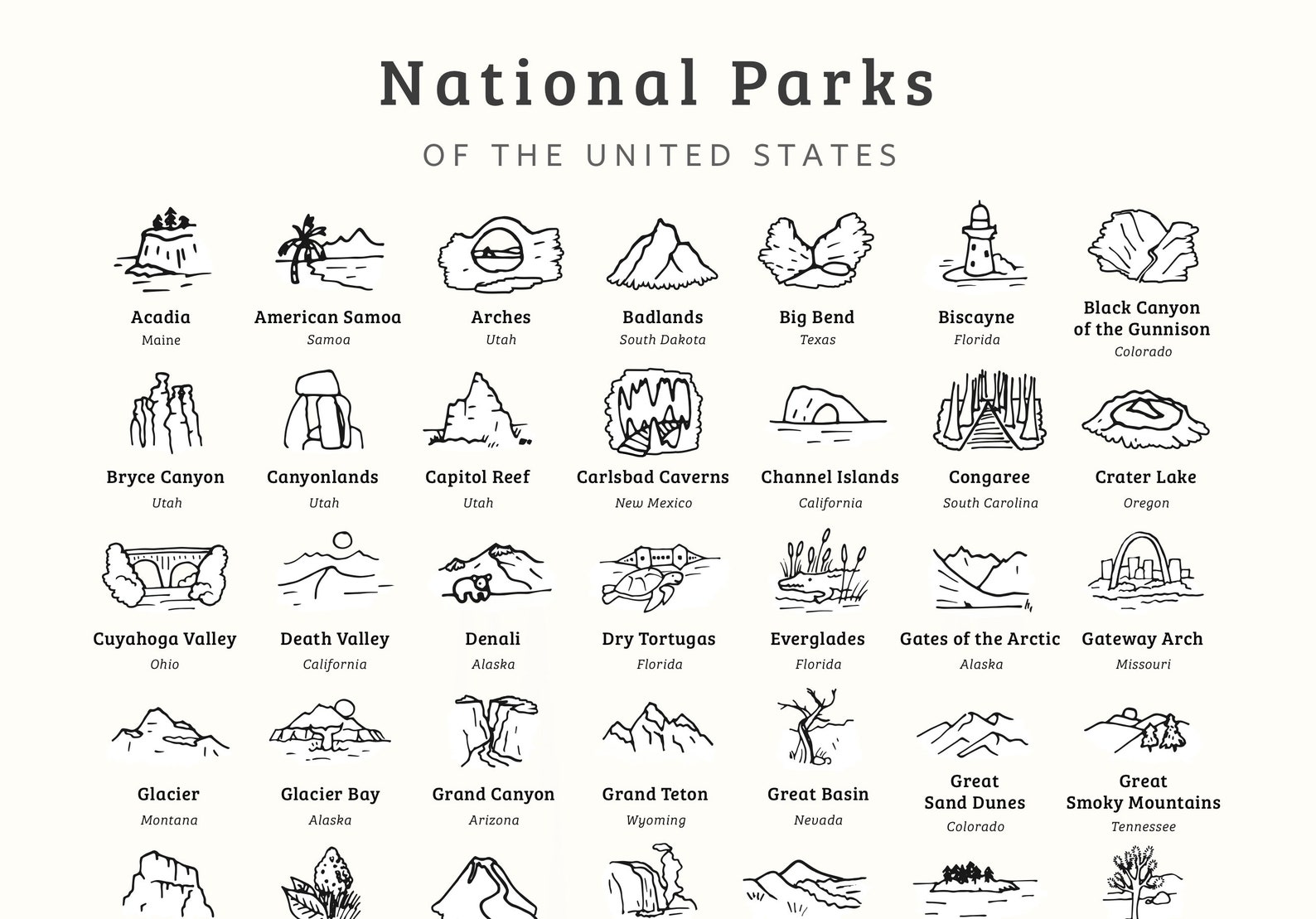 63 Illustrated National Parks coloring page instant download | Etsy