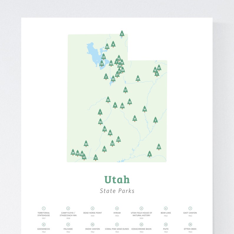 Map of Utah State Parks Checklist Poster Download 8x10 - Etsy