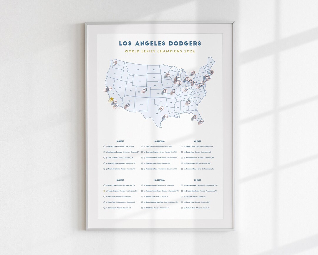 Dodgers World Series Champion Poster 2025 - Baseball Stadiums Checklist ...