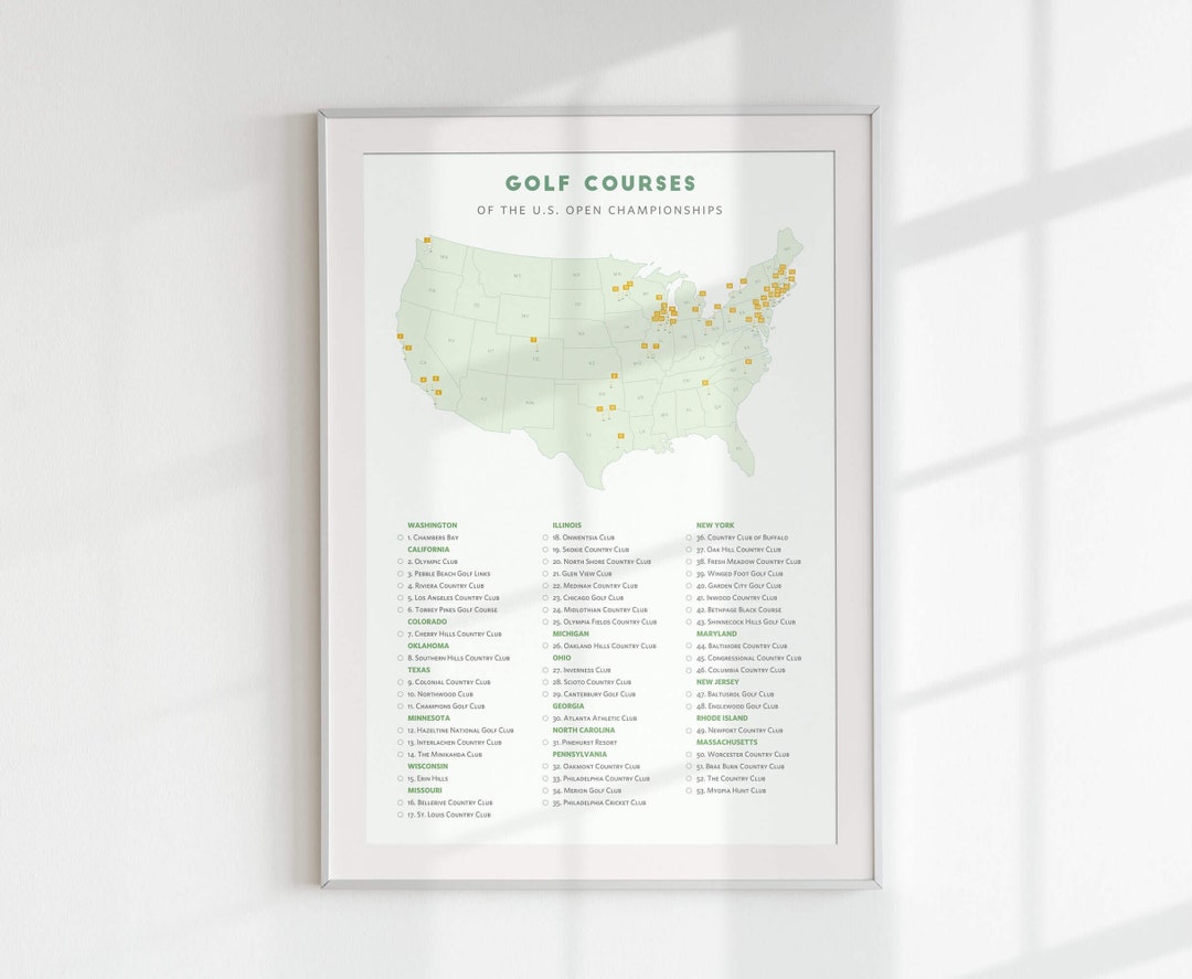 Golf Course Map Top Golf Checklist Map, Minimalist Golf Decor, Golf ...