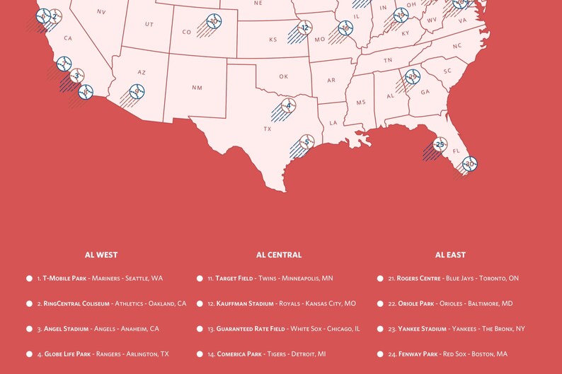 Red MLB Stadiums Checklist Download 8x10 to - Etsy