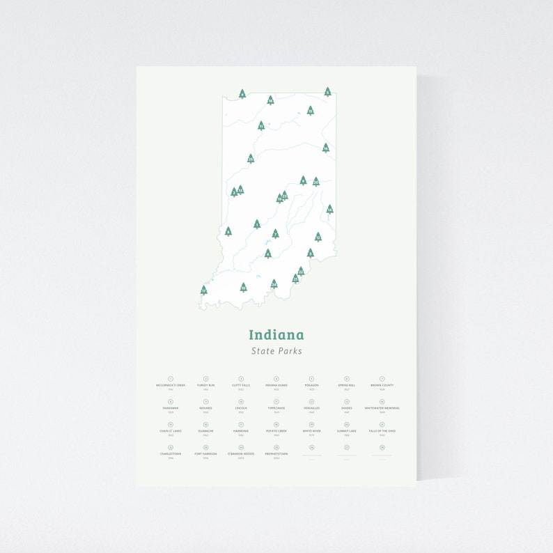 Indiana State Parks Checklist all Sizes / Map of Indiana - Etsy